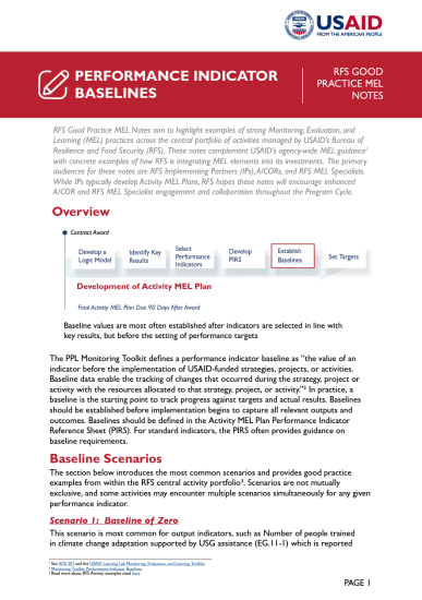 USAID/RFS Good Practice MEL Notes - Performance Indicator Baselines ...